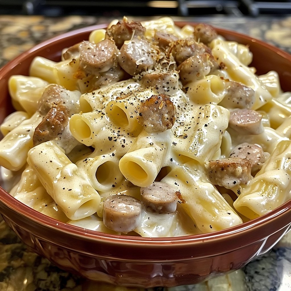 Garlic Sausage Alfredo Rigatoni Creamy – Phitip Recipes